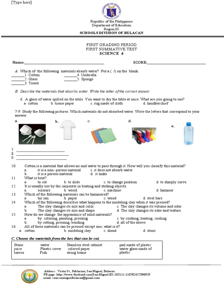 1st Summative Test First Quarter | PDF | Paragraph
