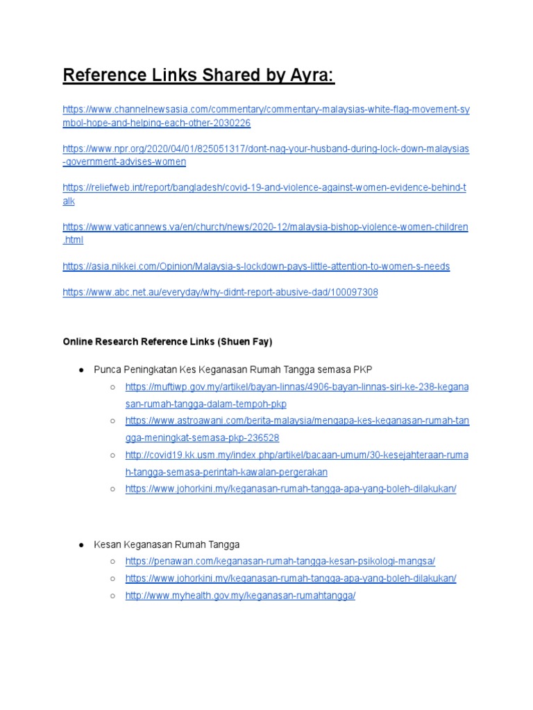 Part A - Reference Links | PDF | Violence | Domestic Violence