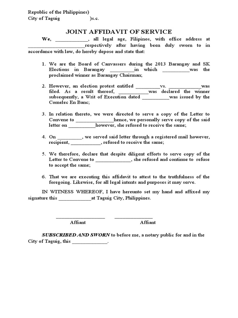 Joint Affidavit of Service | PDF