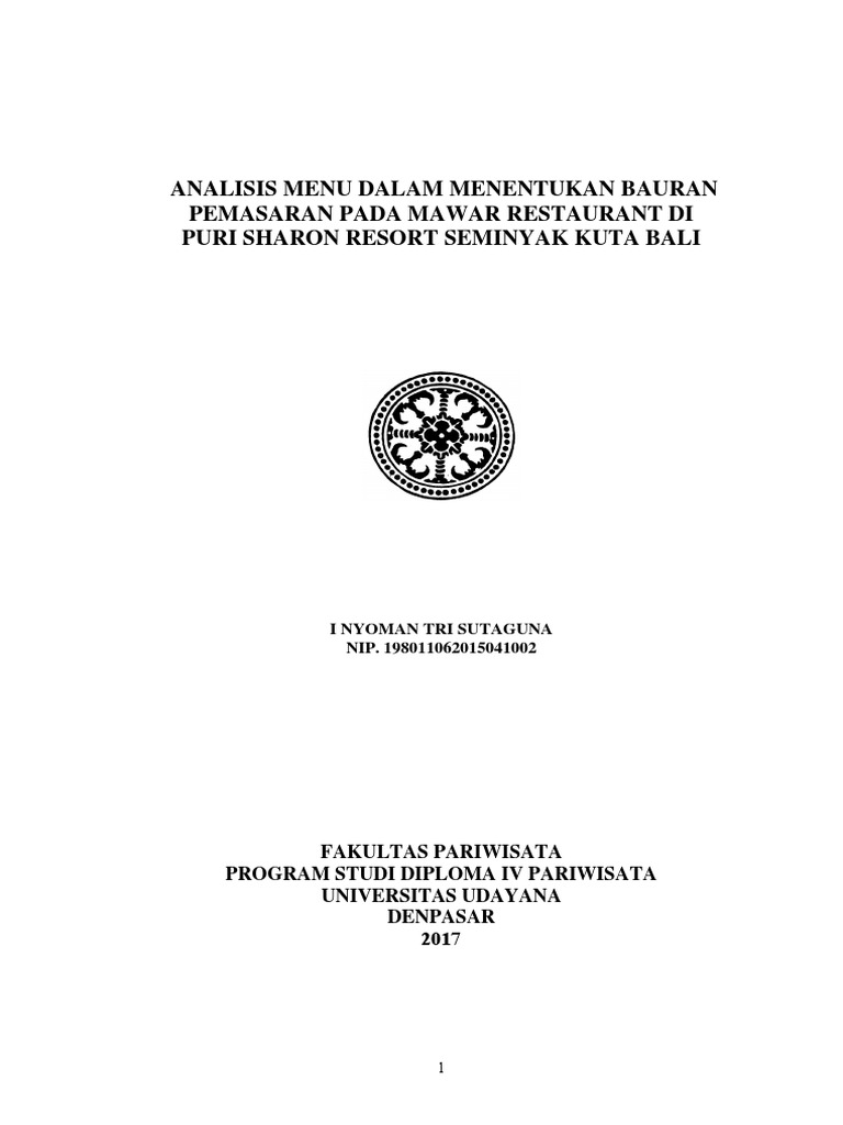 Analisis Menu Dalam Menentukan Bauran Pemasaran Pada Mawar Restaurant Di Puri Sharon Resort ...