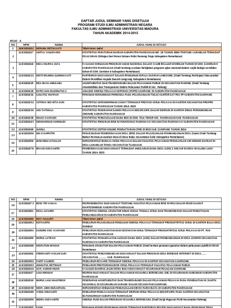 Daftar Judul Seminar Ilmu Administrasi | PDF