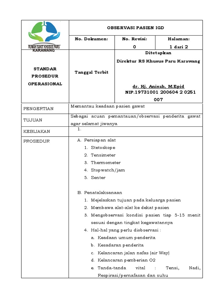 Sop Observasi Pasien Igd | PDF