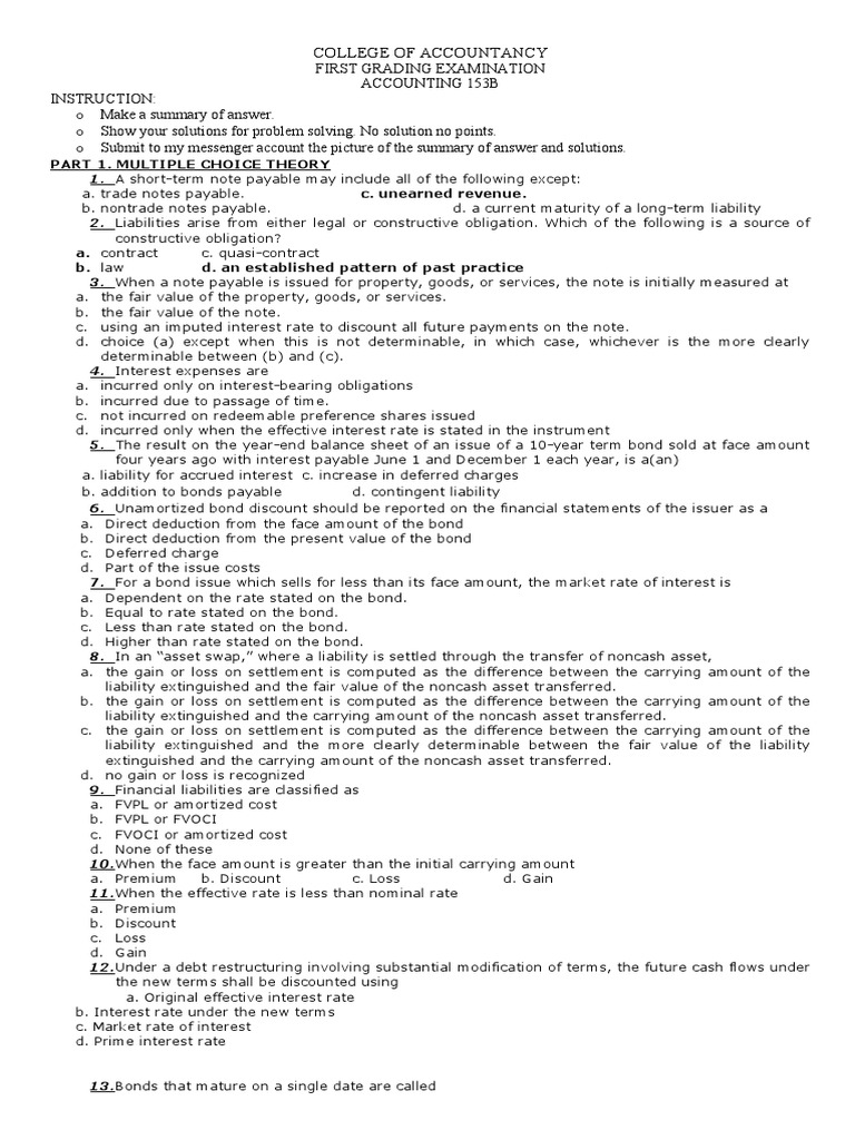 153b First Grading Exam | PDF | Bonds (Finance) | Discounting