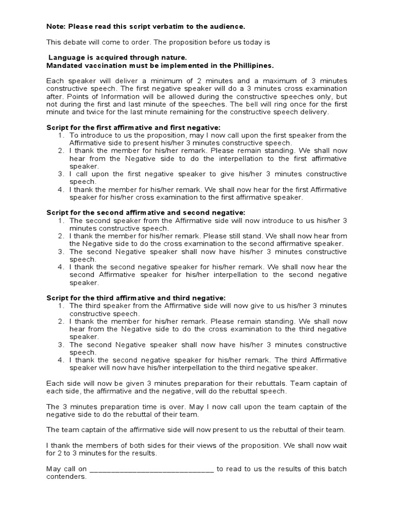 DEBATE Script | PDF | Public Speaking | Political Communication