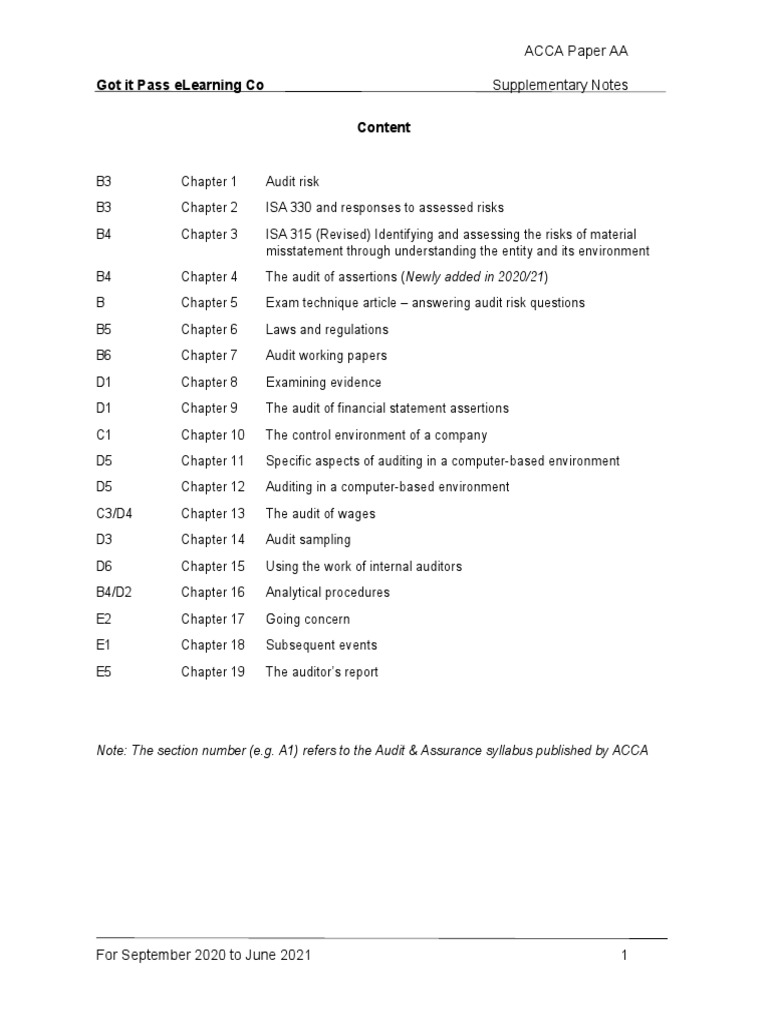 Acca Paper Aa Got It Pass Elearning Co Supplementary Notes Content ...