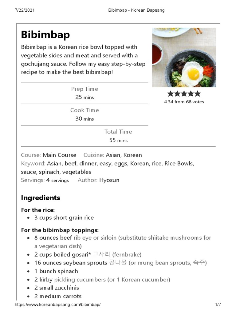 Bibimbap: Ingredients | PDF | Korean Cuisine | Foods