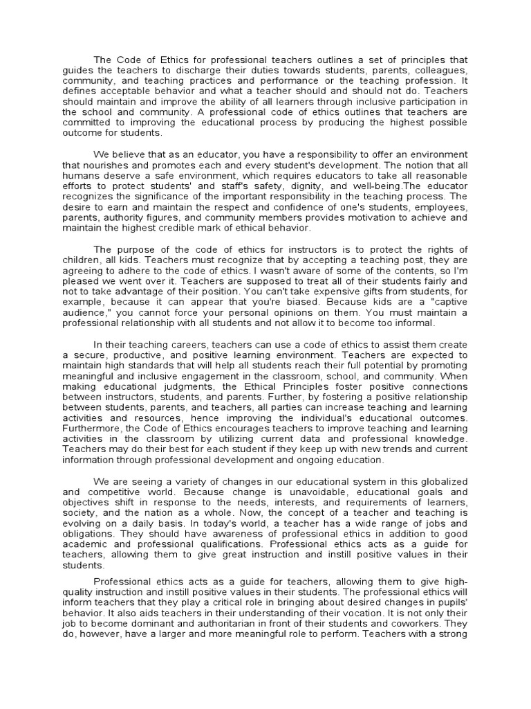Reflection On Code of Ethics | PDF | Teachers | Learning