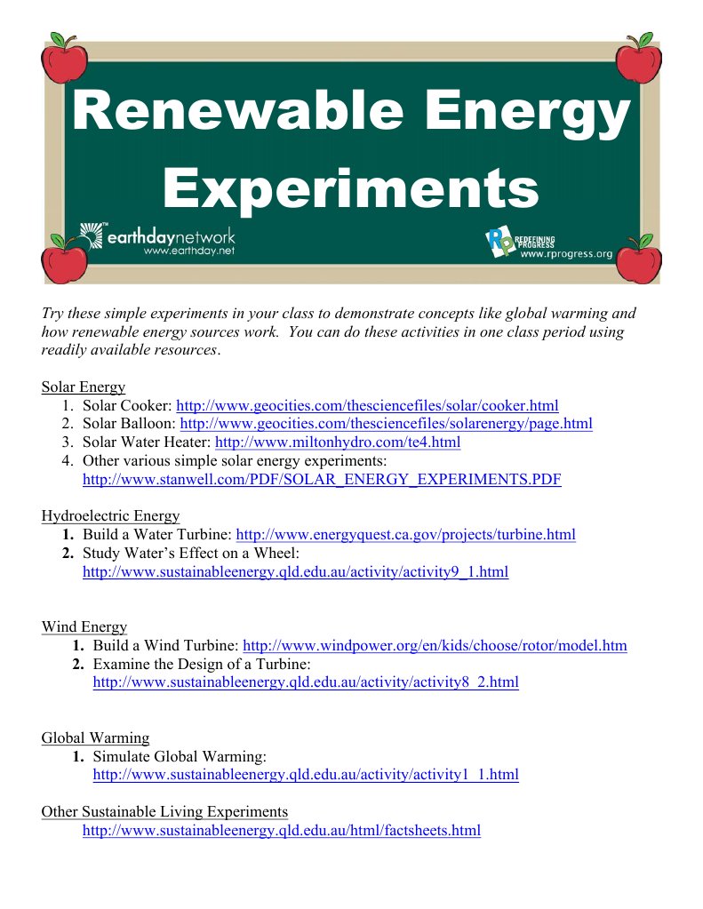 Simple Renewable Energy Experiments | PDF