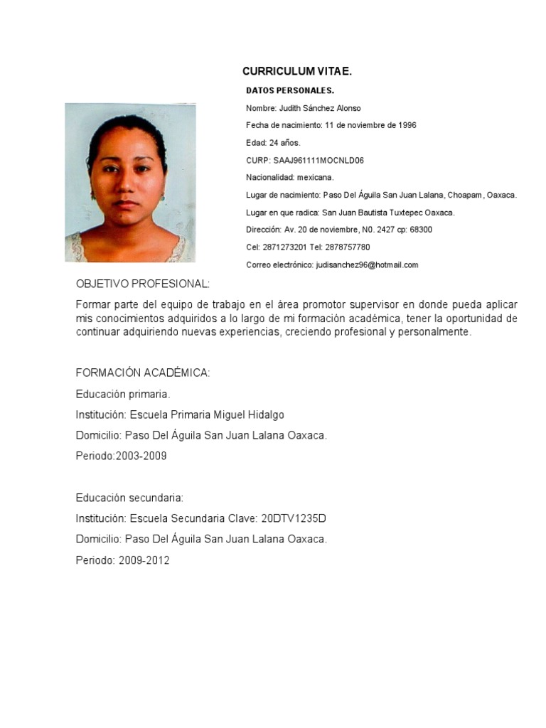 Curriculum Vitae Judith | PDF | Estilo de vida