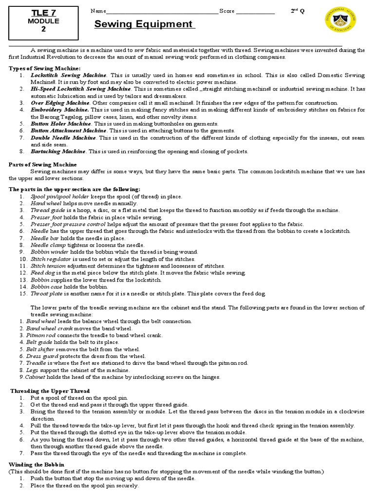 Module 2 | PDF | Sewing Machine | Sewing