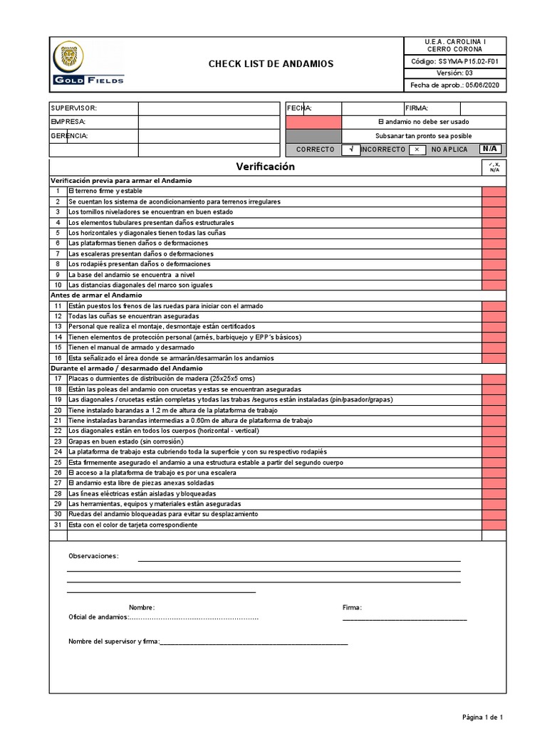 Check List de Andamios: Una herramienta esencial para garantizar la ...