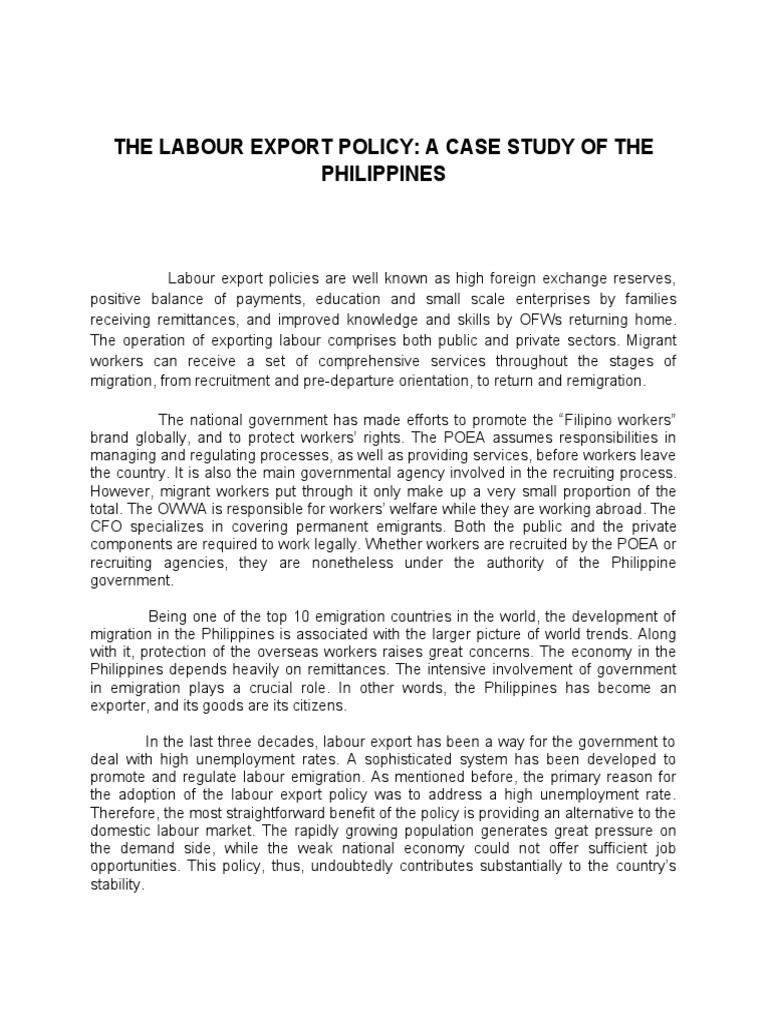 The Labour Export Policy: A Case Study of The Philippines | PDF | Economies