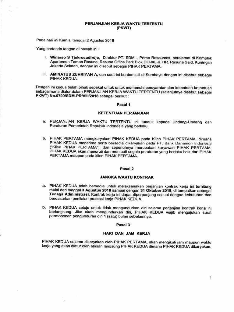 Contoh PKWT Mareketing | PDF