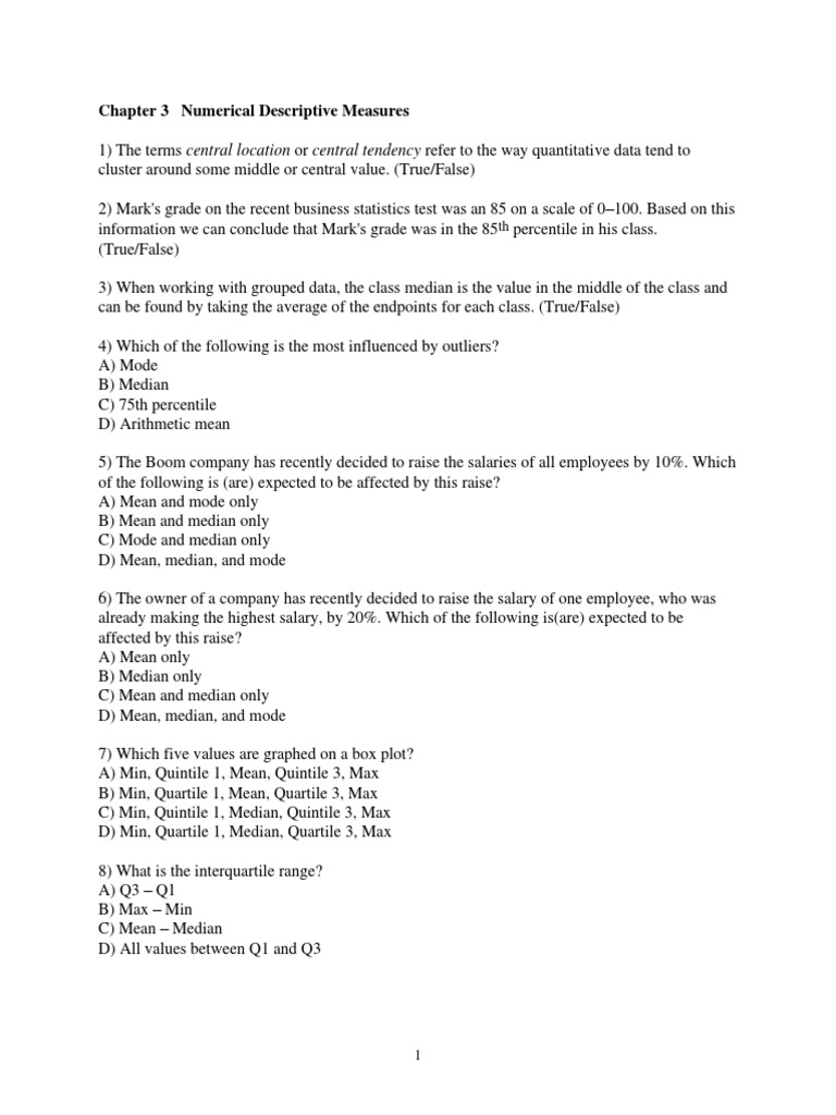 Chapter 3 Numerical Descriptive Measures | PDF | Mean | Quantile