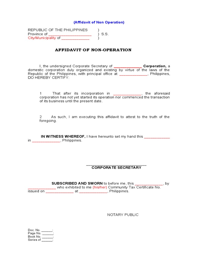 Affidavit of Non Operation | PDF
