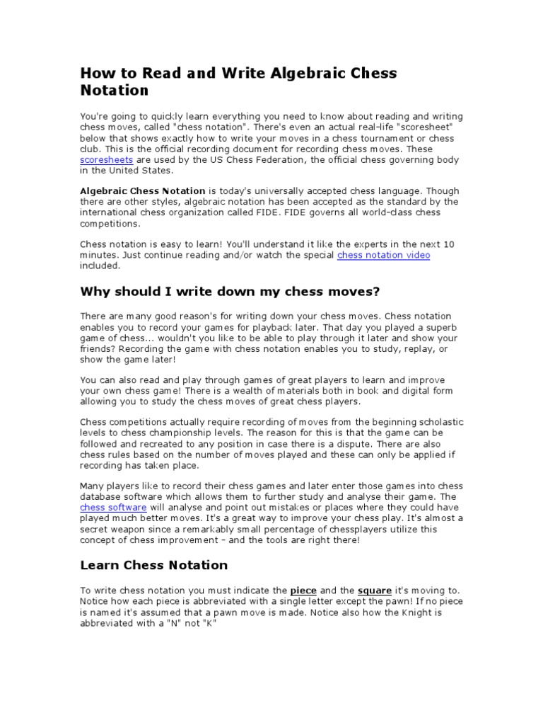 Algebraic Chess Notation | PDF | Chess | Competitive Games