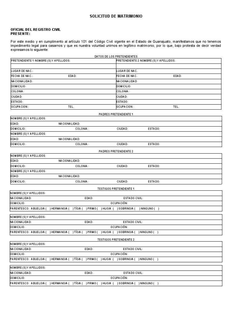 Solicitud de Matrimonio | Descargar gratis PDF | Matrimonio | Divorcio