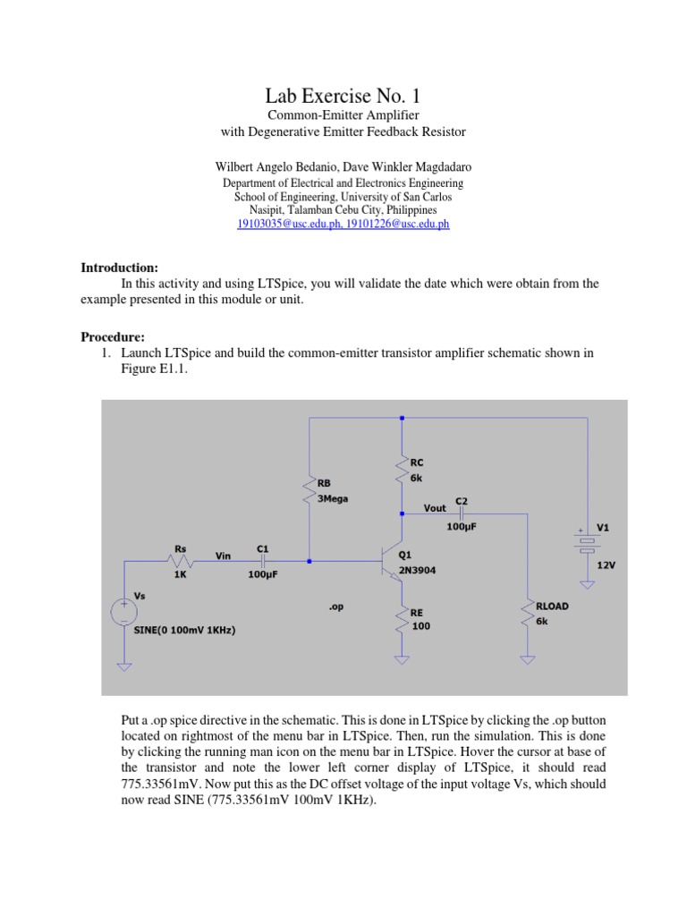 Lab Exercise No. 1: Wilbert Angelo Bedanio, Dave Winkler Magdadaro | PDF | Electrical ...