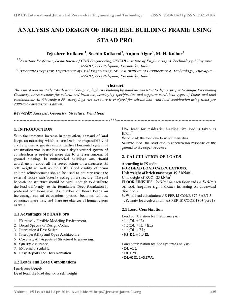 Analysis and Design of High Rise Building Frames - Base Paper | PDF ...