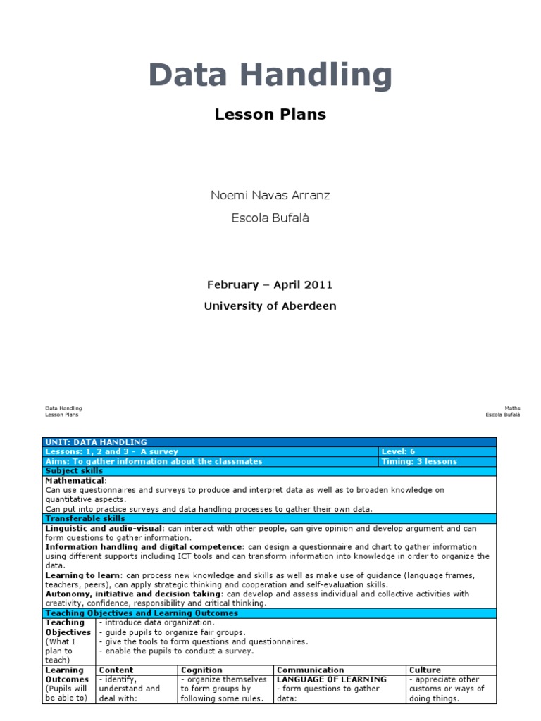 Data Handling: Lesson Plans | PDF | Information | Educational Technology