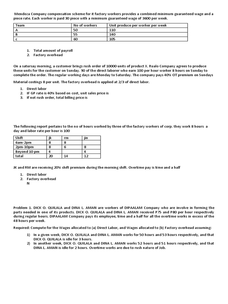 Labor Costing Problems | PDF | Overtime | Labour Economics