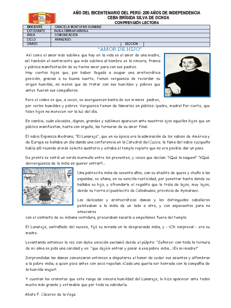 Lectura "Amor de Hijo" | PDF