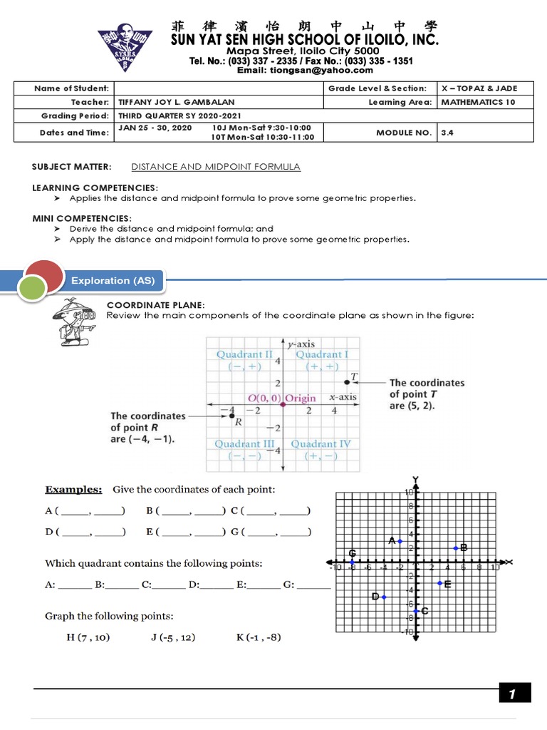 Exploration (AS) : Distance and Midpoint Formula | PDF | Elementary ...