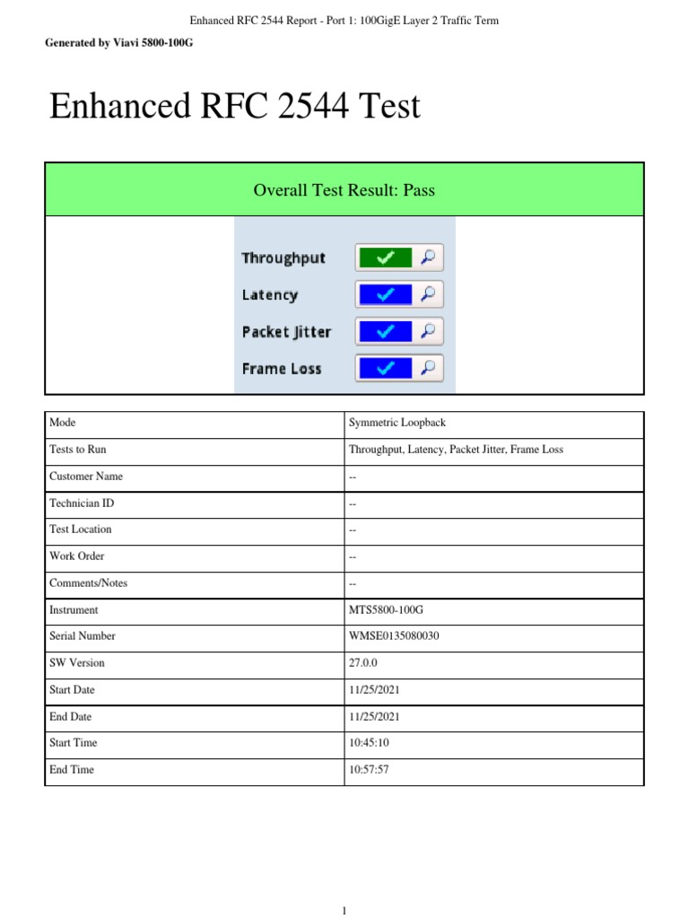 Enhanced RFC 2544 Test: Overall Test Result: Pass | PDF | Computer ...
