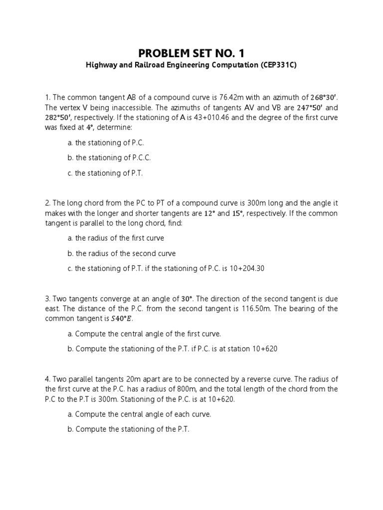 CEP331C - Problem Set No. 1 | PDF
