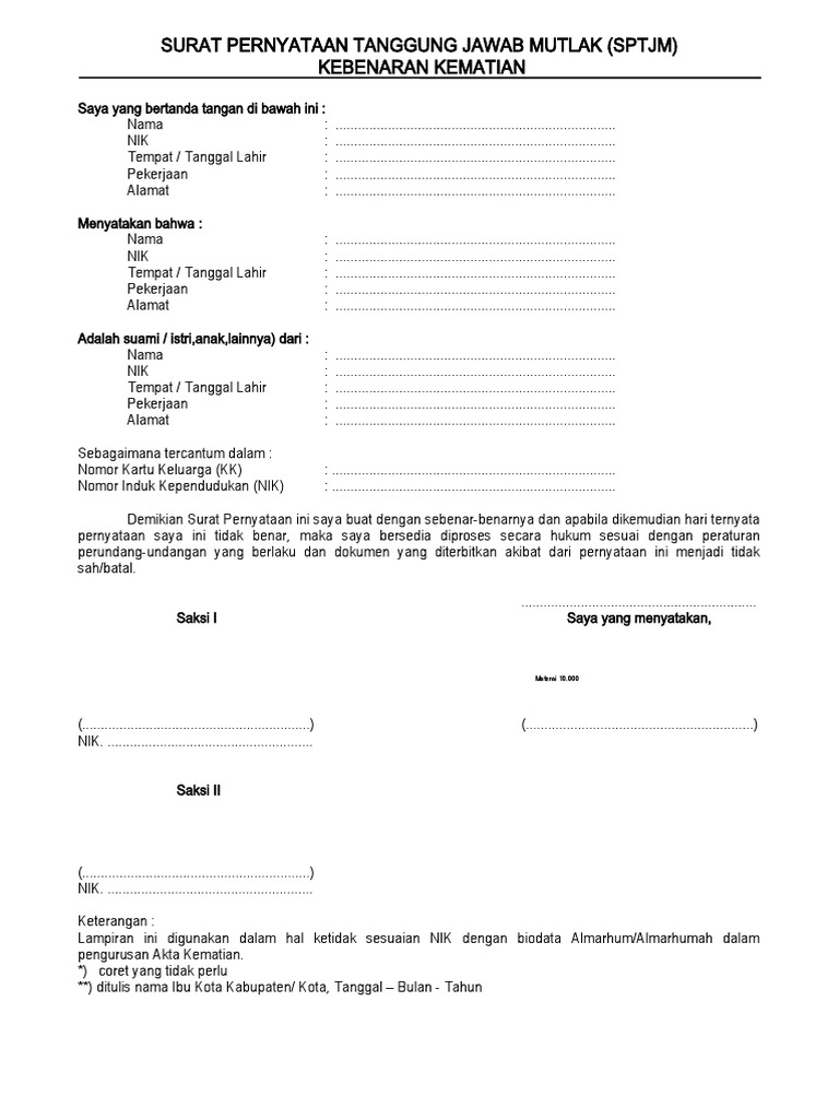 Format SPTJM Kematian | PDF