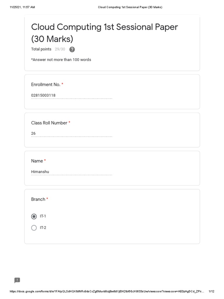 Cloud Computing 1st Sessional Paper (30 Marks) | PDF | Cloud Computing | Software As A Service