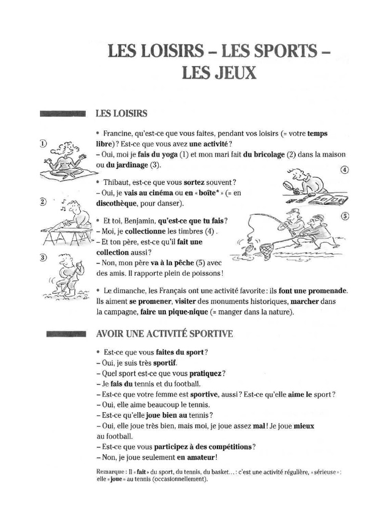 Les Loisirs, Les Sports, Les Jeux | PDF