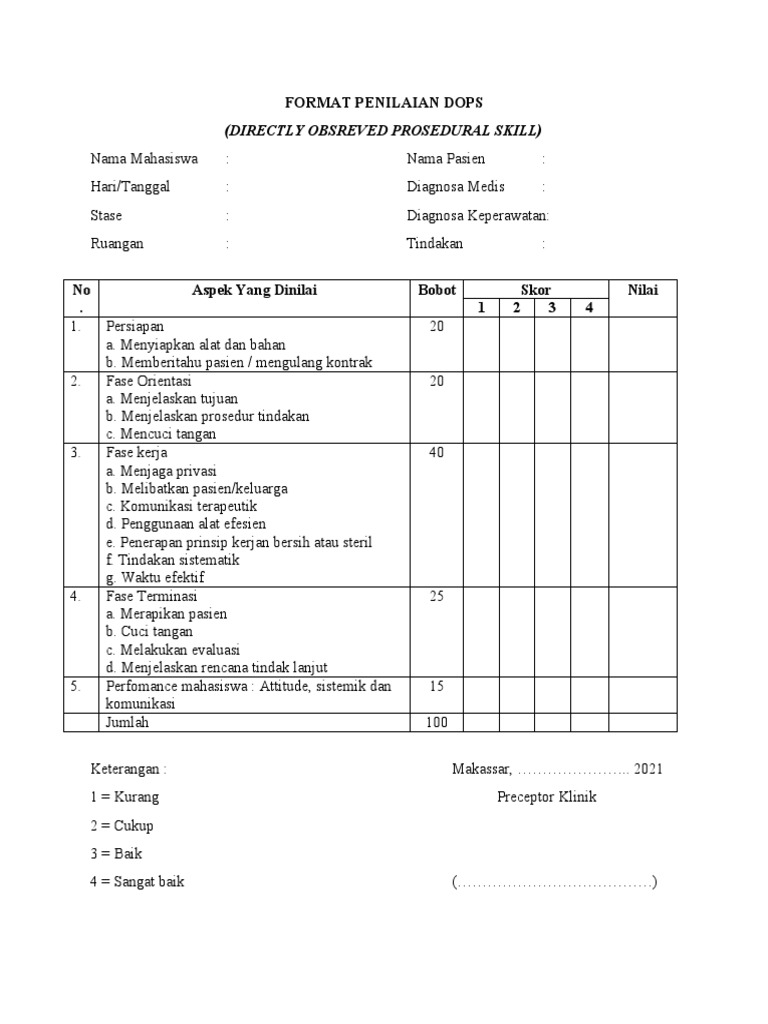 Format Penilaian Dops | PDF