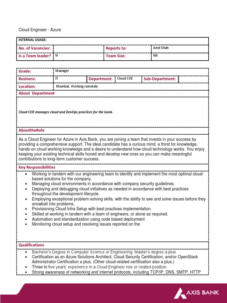 JD - Cloud Engineer Azure - L2 - PAVITHRA | PDF | Cloud Computing | Employment