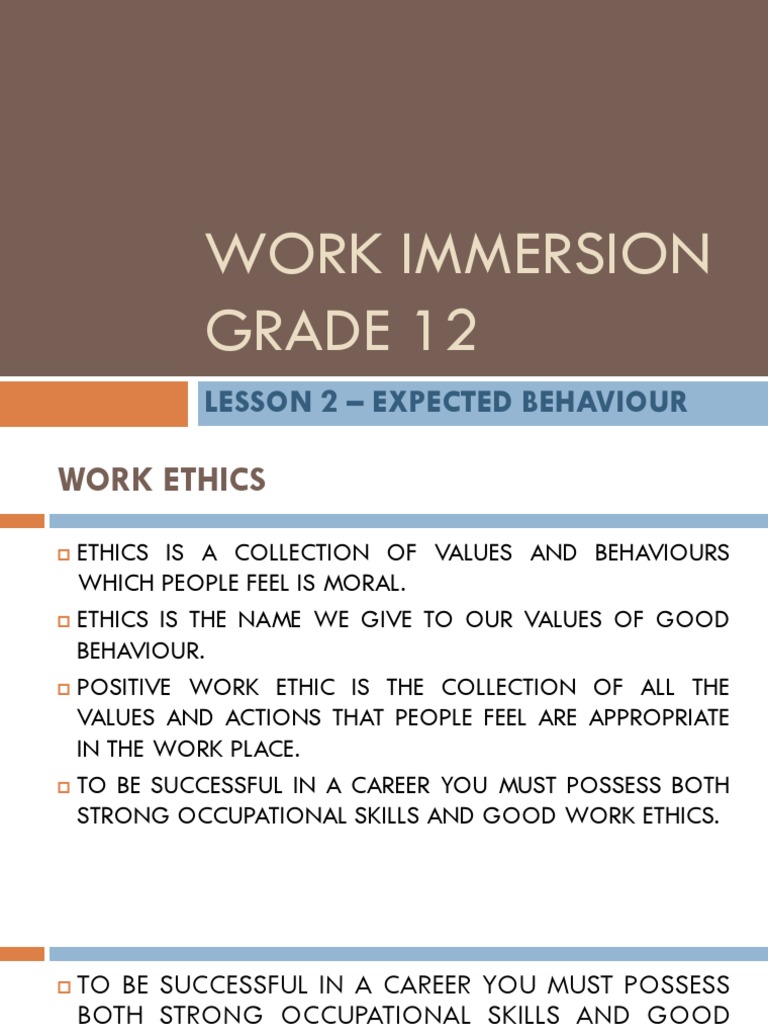 Work Immersion Grade 12: Lesson 2 - Expected Behaviour | Download Free ...