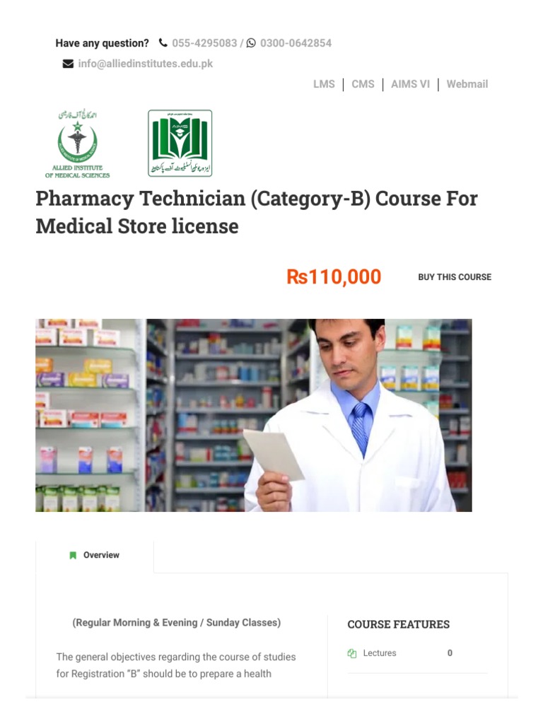 Pharmacy Technician (Category-B) Course For Medical Store License ...