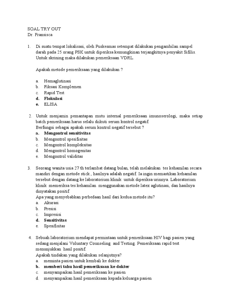 SOAL IMUNOSEROLOGI UKOM KOMPILASI DR - Siska | PDF