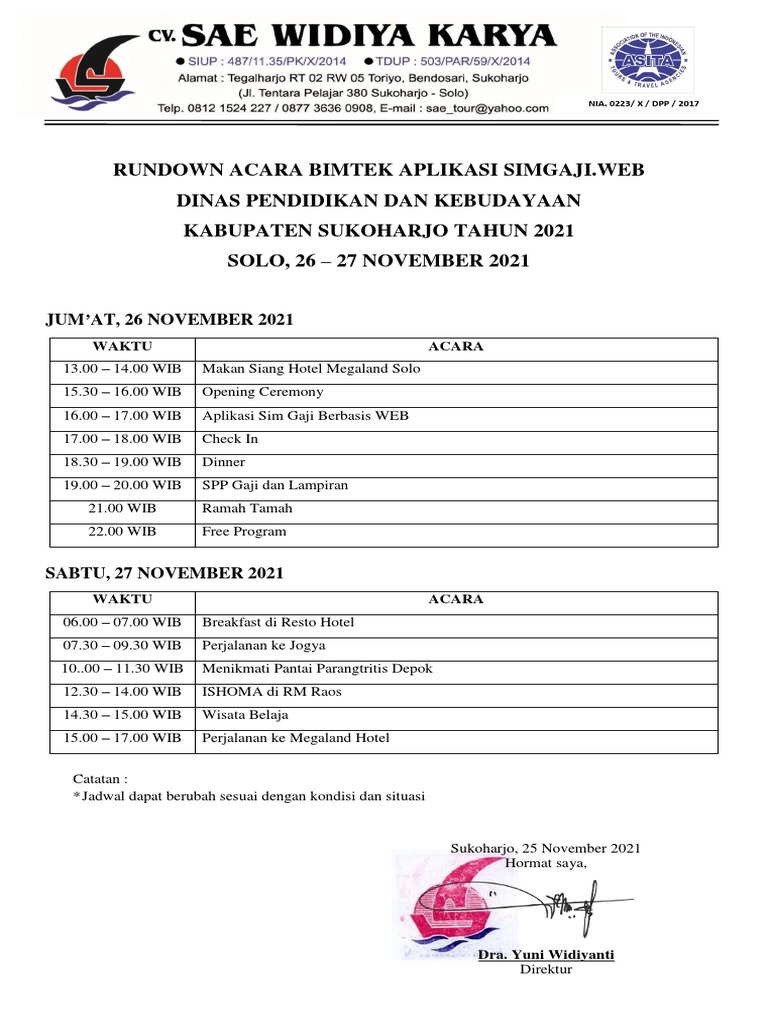 Rundown Acara Bimtek Aplikasi Simgaji - Web | PDF