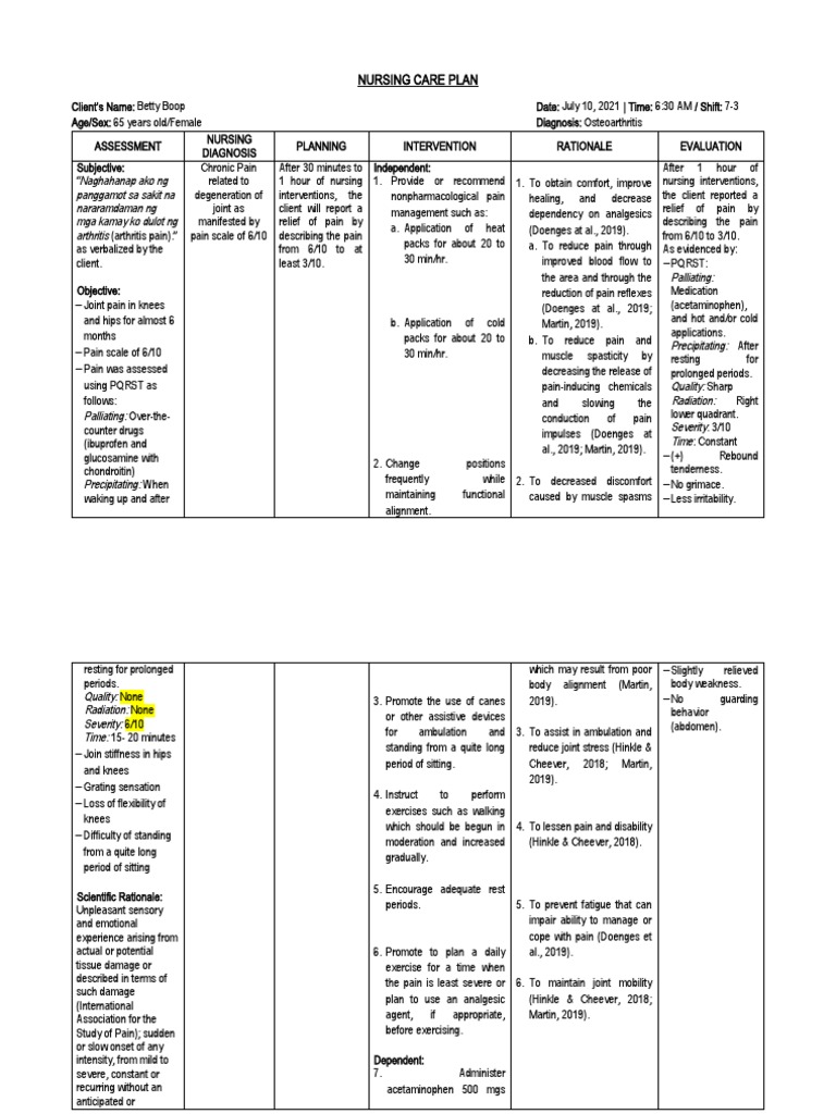 NCP (Acute Pain) | PDF | Pain | Arthritis