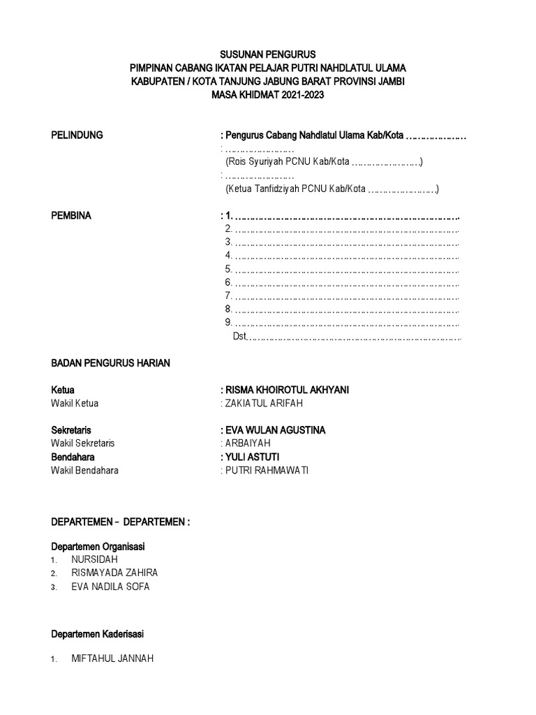 B - Form Susunan Pengurus PC IPNU | PDF