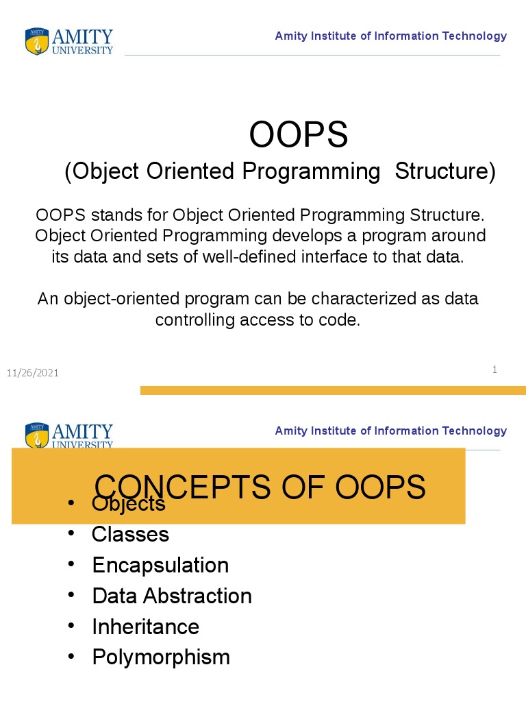 (Object Oriented Programming Structure) : Amity Institute of Information Technology | PDF ...