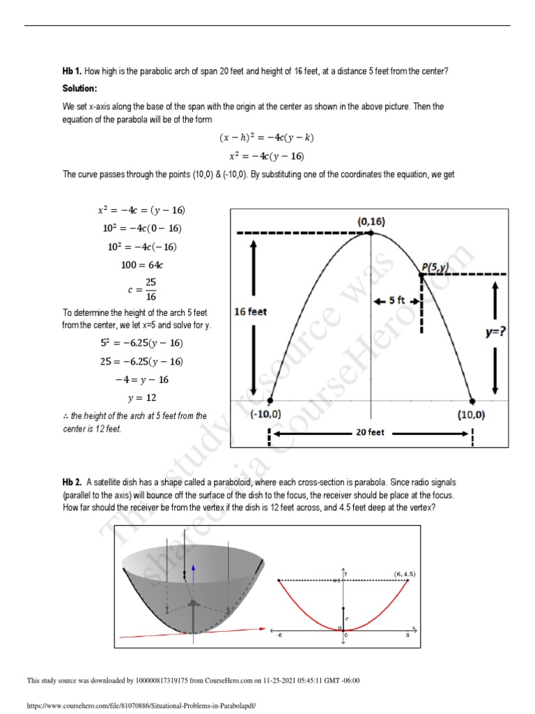 Situational Problems in Parabola PDF | PDF | Geometric Shapes | Mathematics