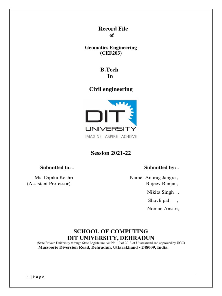 Record File Of Geomatics Engineering Cef203 Pdf Surveying Area