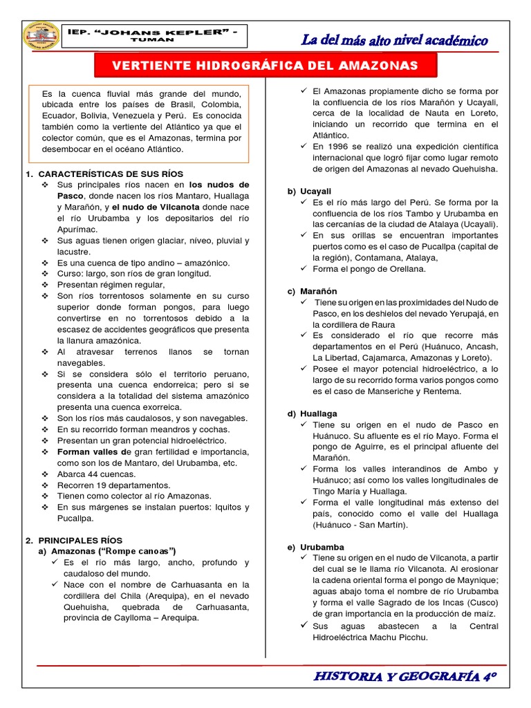 La Vertiente Hidrografica Del Amazonas - 4° - JK | PDF | Andes | río ...