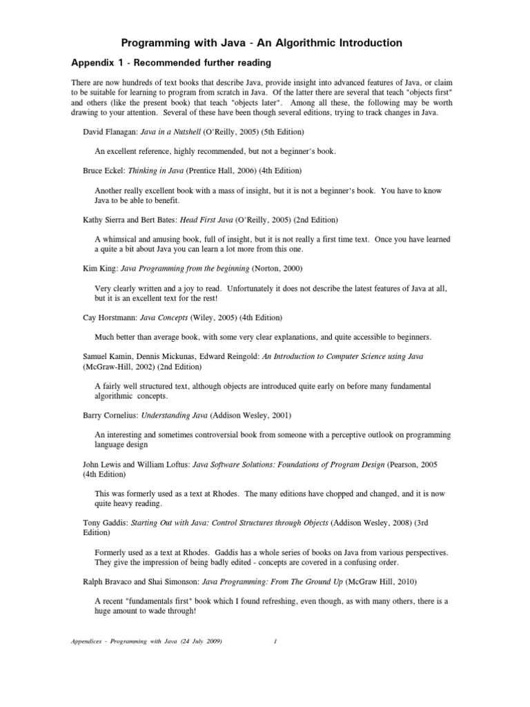 Programming With Java - An Algorithmic Introduction: Appendix 1 ...
