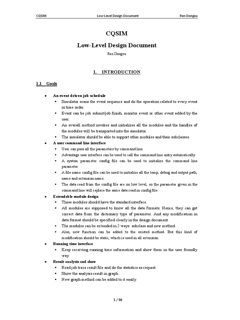 Cqsim Low-Level Design Document: 1.1 Goals | PDF | Parameter (Computer ...