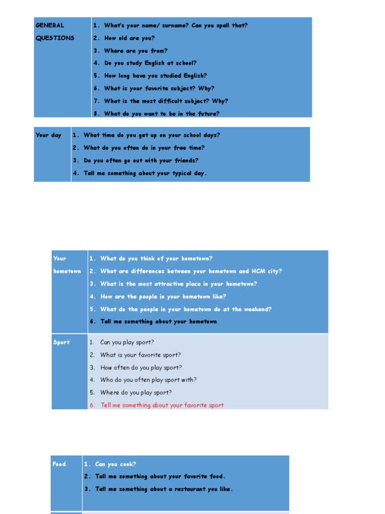 Questions of Speaking For Ket | PDF
