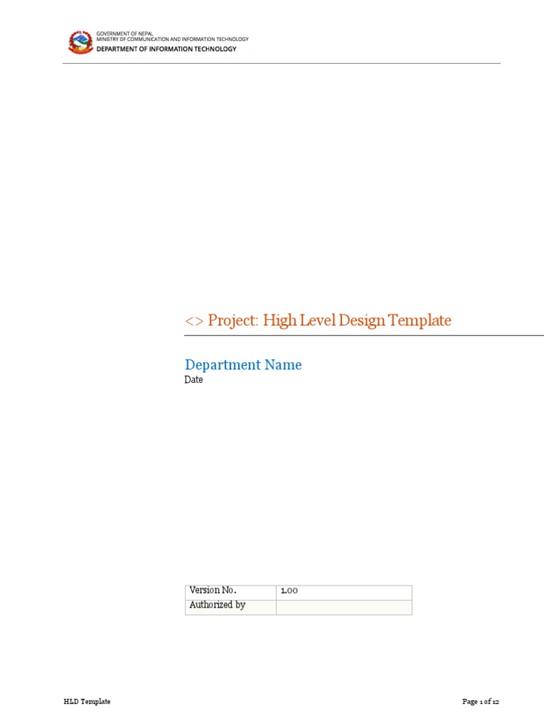 Project: High Level Design Template: Department Name | PDF | Computer ...