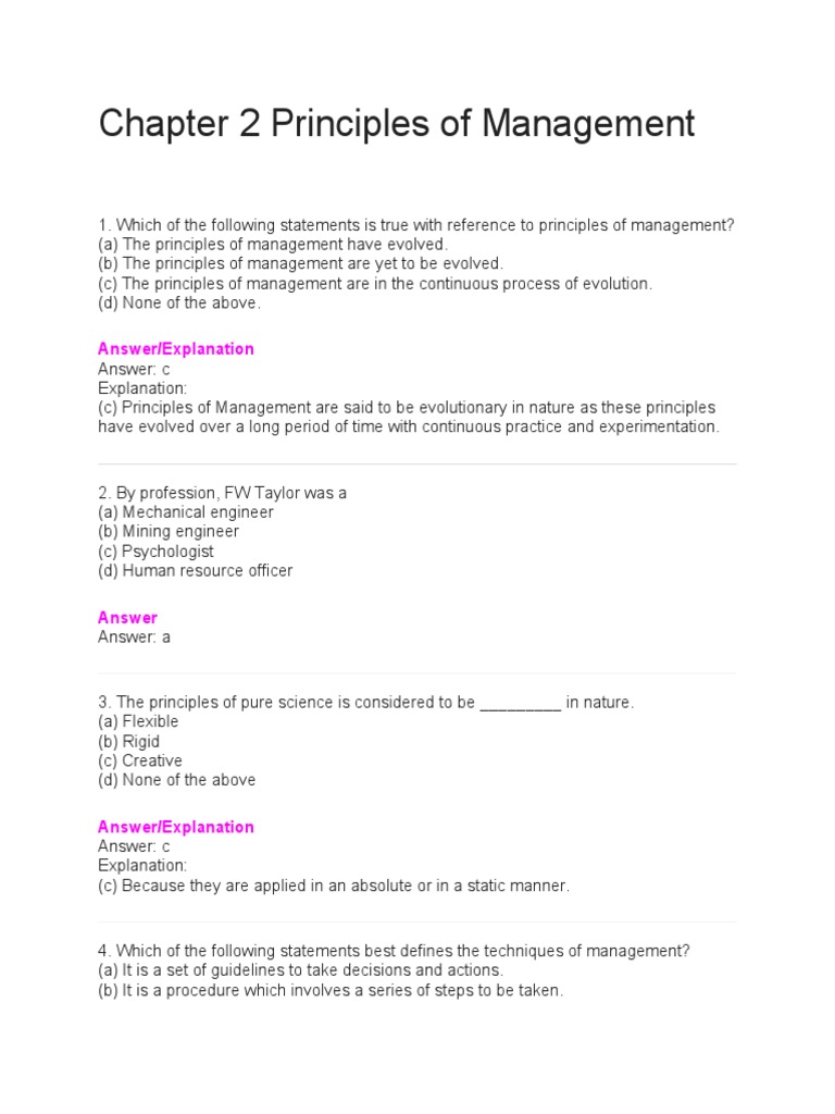 Chapter 2 Principles of Management: Answer/Explanation | PDF | Science ...