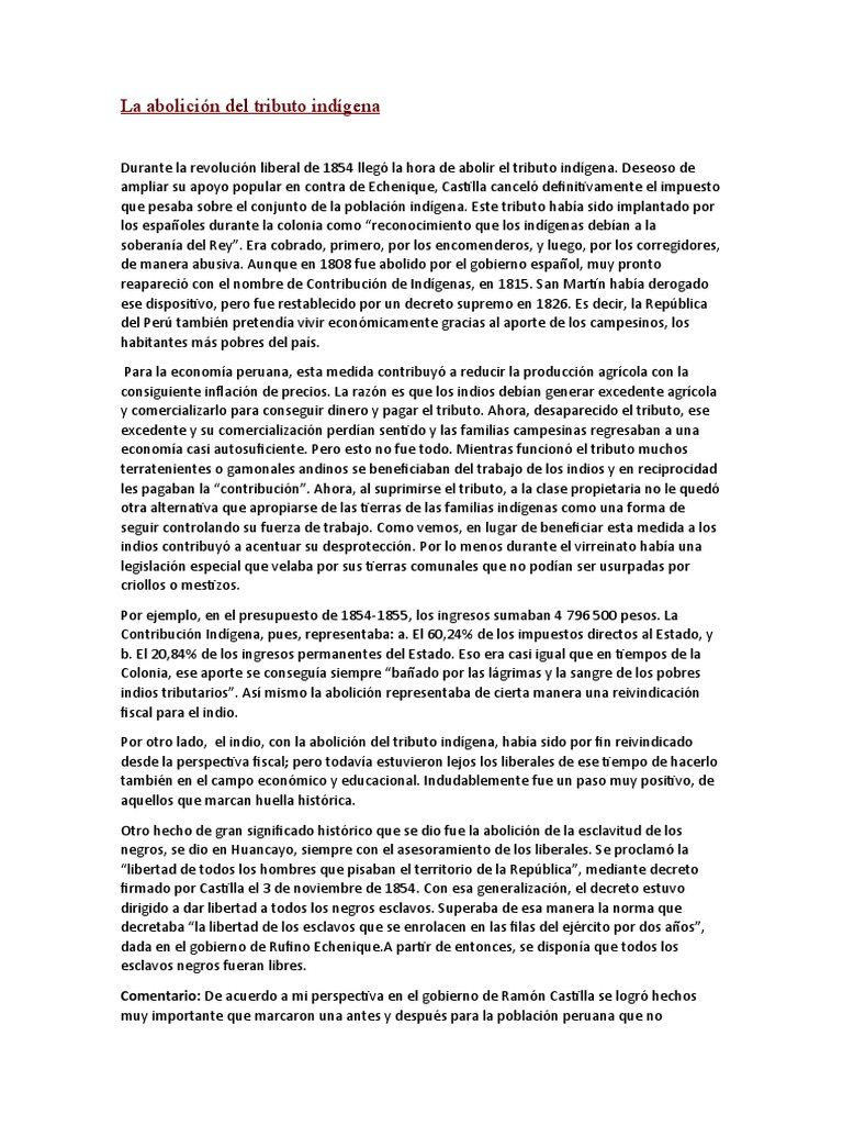 La Abolición Del Tributo Indígena | PDF | Abolicionismo | Esclavitud